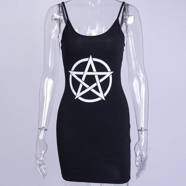 Black Goth Pentagram Witch Mini Bodycon Dress Tight Dark Fashion