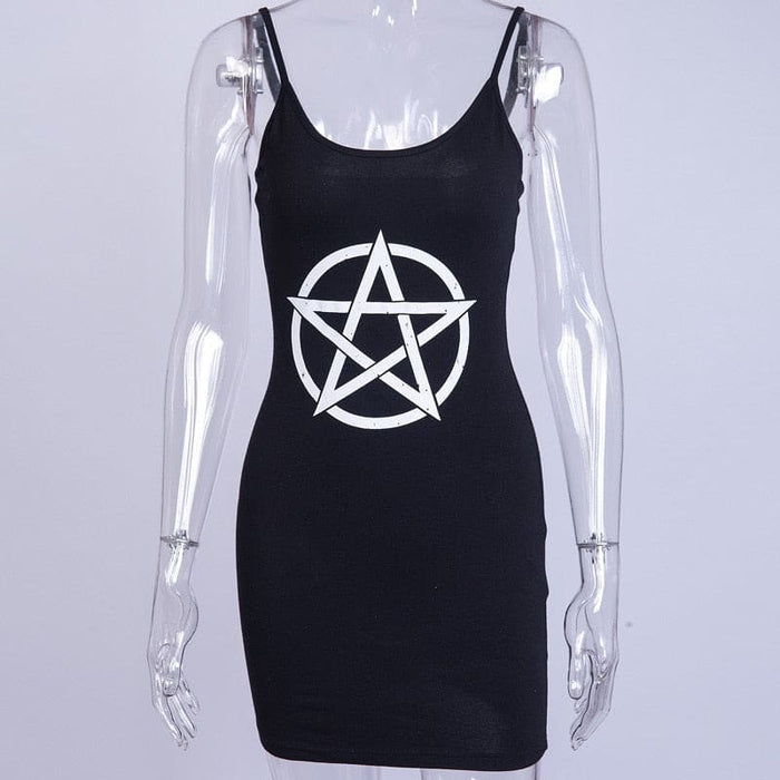 Black Goth Pentagram Witch Mini Bodycon Dress Tight Dark Fashion