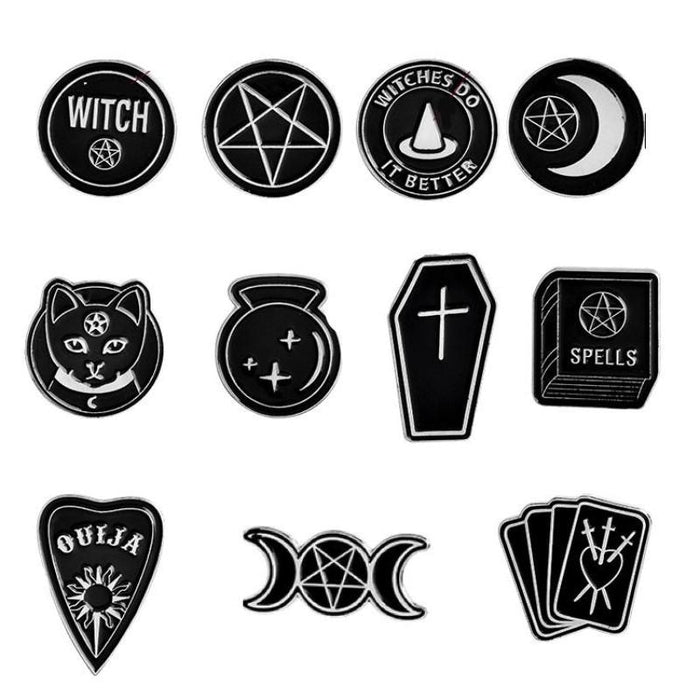 Black Witchcraft Enamel Pins Brooch Lapel Goth Wicca | Arcane Trail