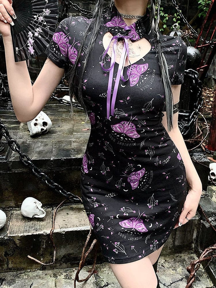 Goth Moth Cheongsam Dress Oriental Gothic Alt Dark Arcane Trail