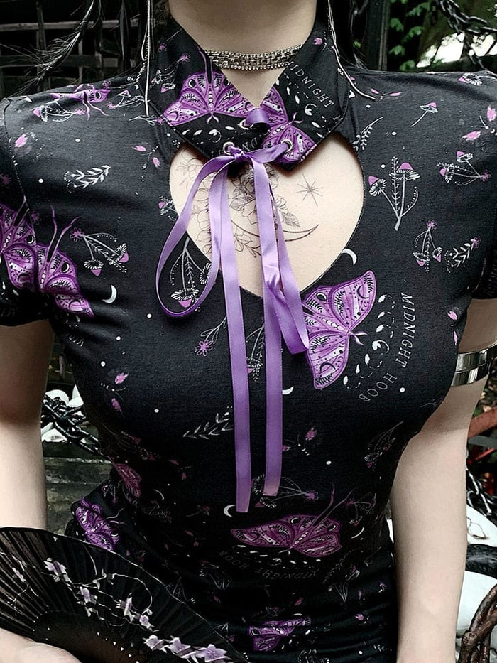 Goth Moth Cheongsam Dress Oriental Gothic Alt Dark Arcane Trail
