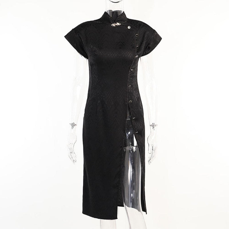 High Slit Cheongsam Dress Goth Oriental Chinese Arcane Trail