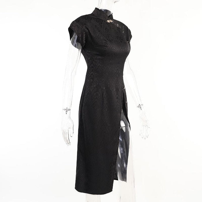 High Slit Cheongsam Dress Goth Oriental Chinese Arcane Trail