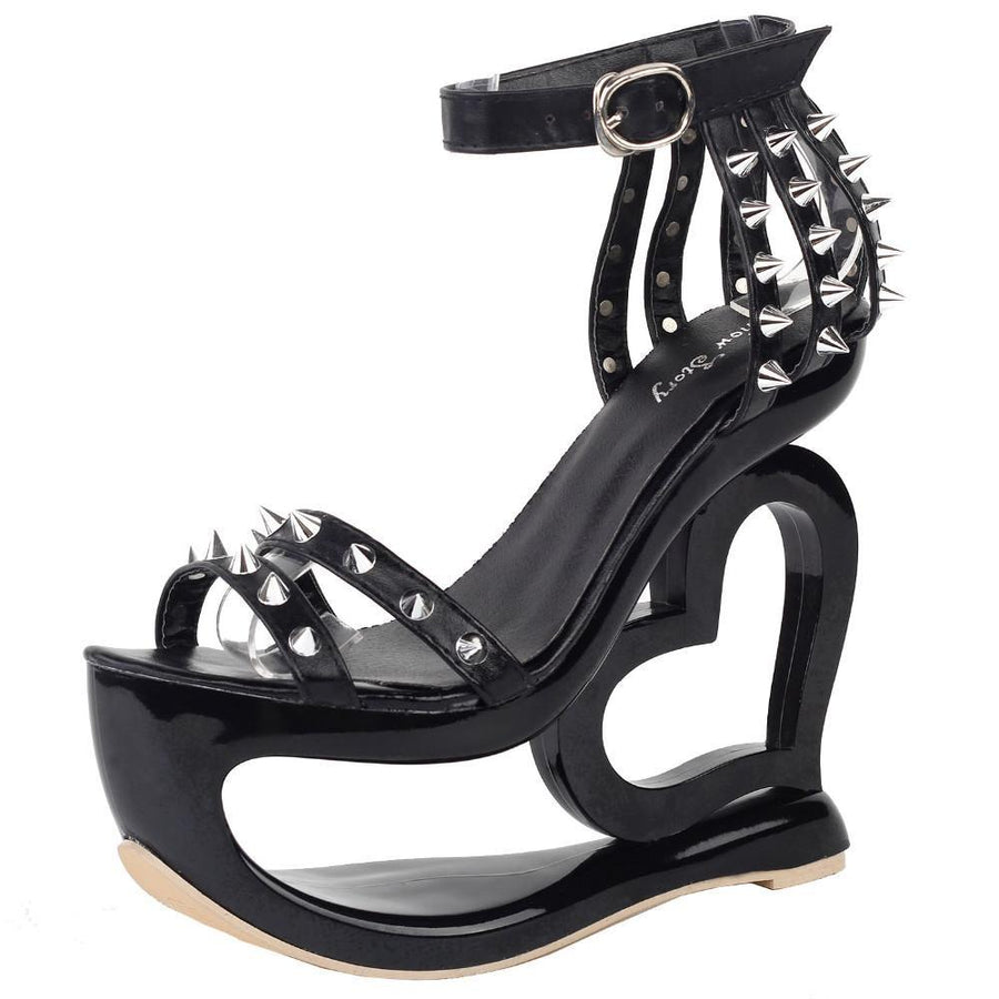 Hollow 3D Heart Platform Sandals Wedge Heel Shoes Sexy Arcane Trail