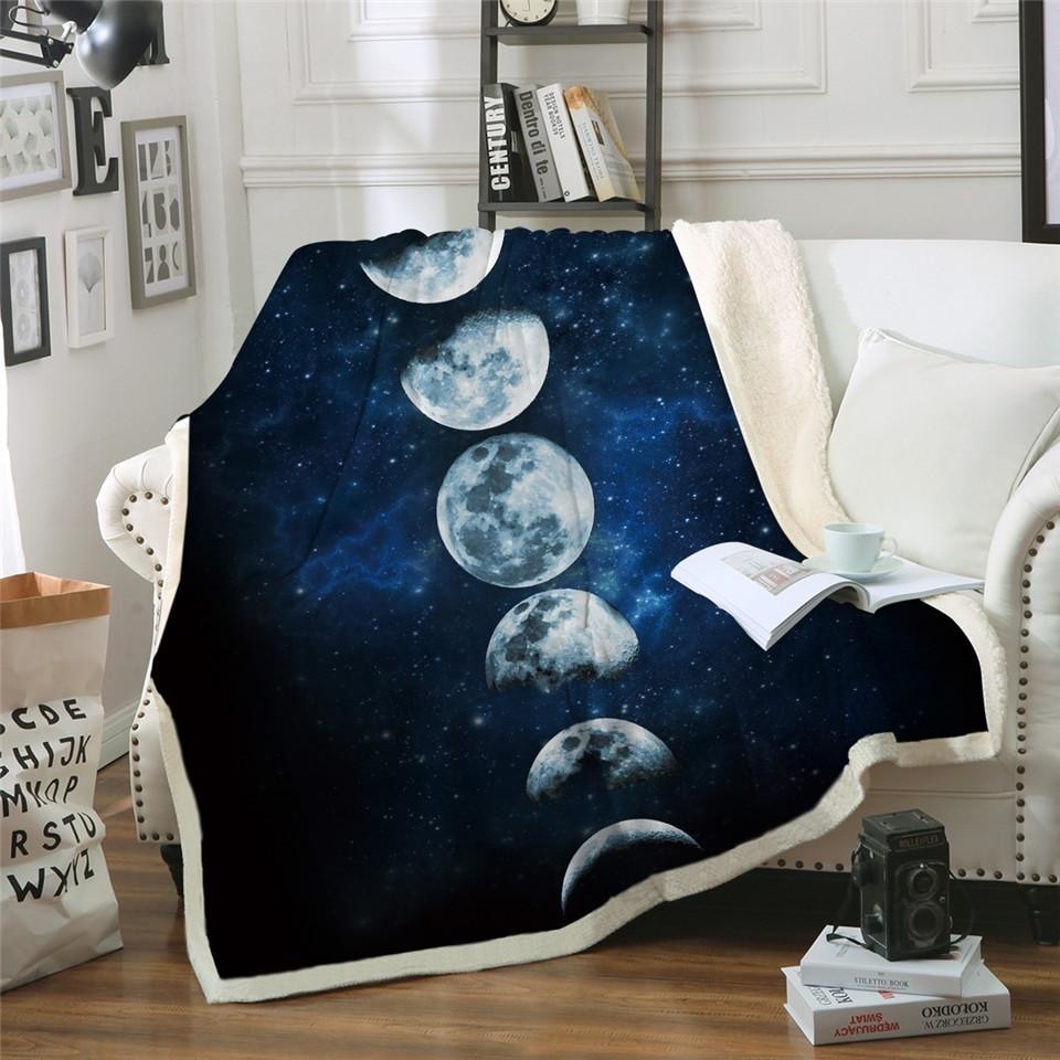 Moon Phase Sherpa Throw Blanket Fuzzy Soft Witchcraft | Arcane Trail