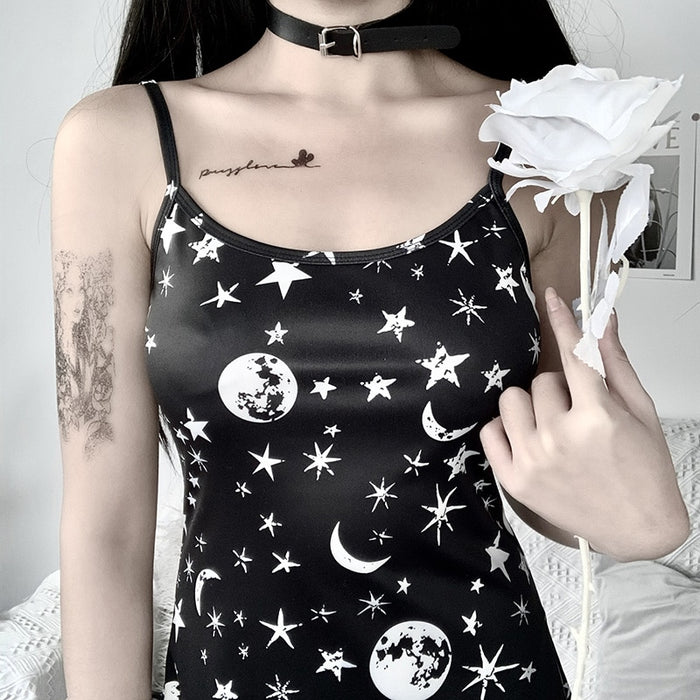 Goth Black Star Moon Tank Top Bodycon Dress Gothic Grunge Fashion