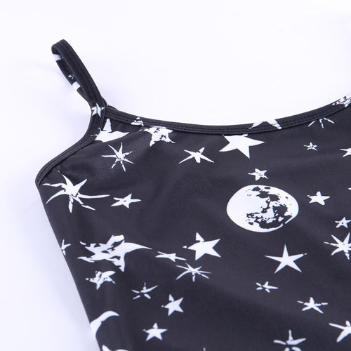 Goth Black Star Moon Tank Top Bodycon Dress Gothic Grunge Fashion