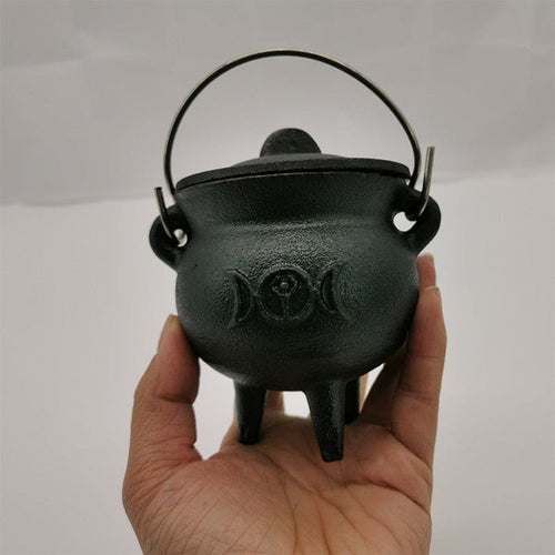 Triple Moon Cast Iron Cauldron Witch Wicca Pentagram Occult