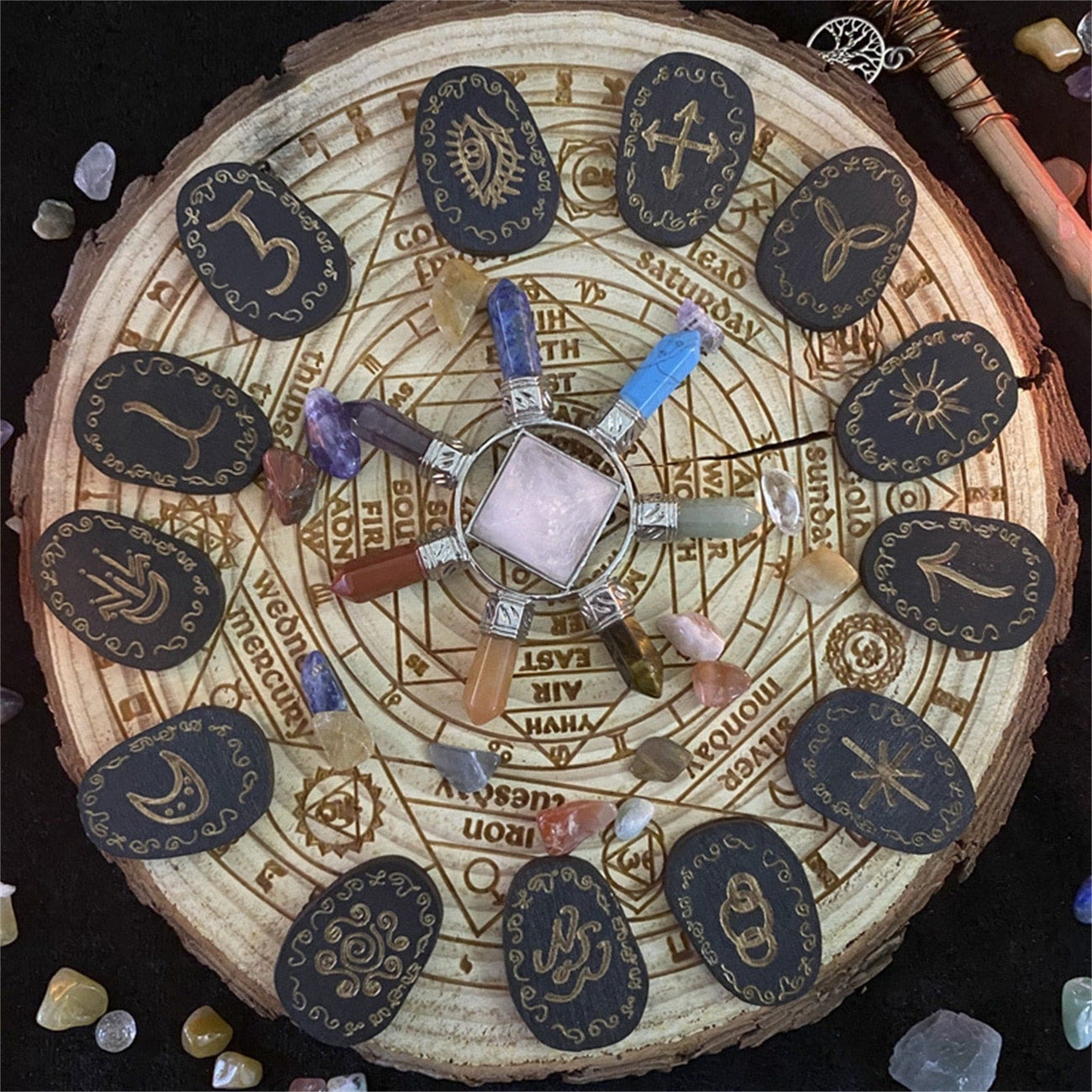 Wooden Witch Rune Set & Guide Psychic Medium Witch Pagan Tools